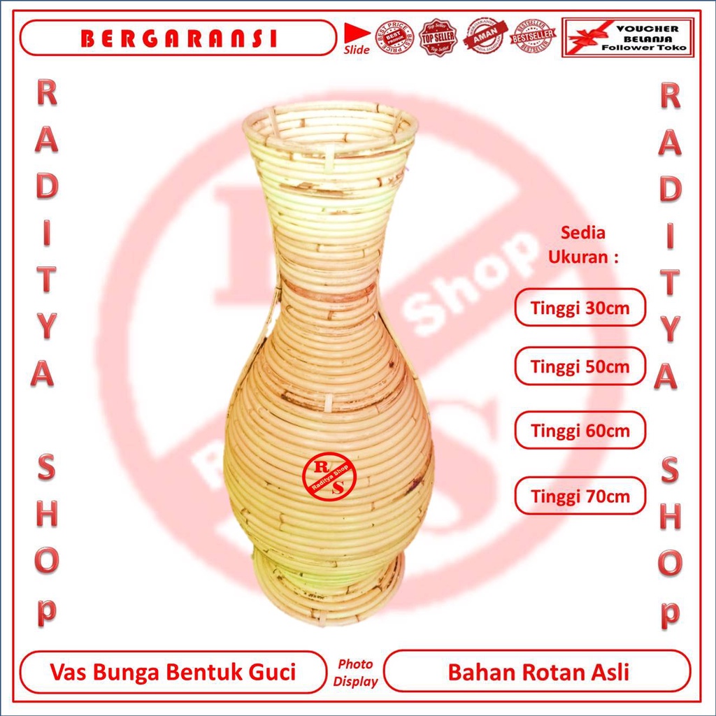 Jual Vas Bunga Bentuk Guci Bahan Rotan - Vas Guci Rotan - Guci Vas ...