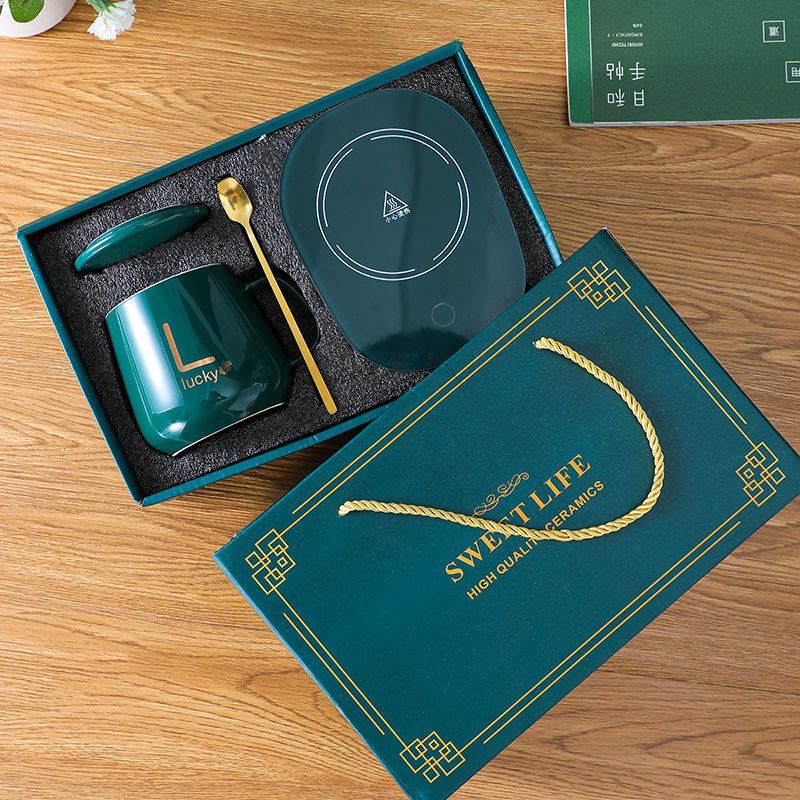 Jual MM - Mug gelas keramik huruf inisial lucky + penghangat listrik ...