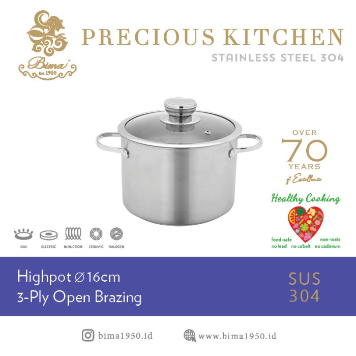 Jual Bima Precious Kitchen High pot 16x10 cm with glass cover | Shopee ...