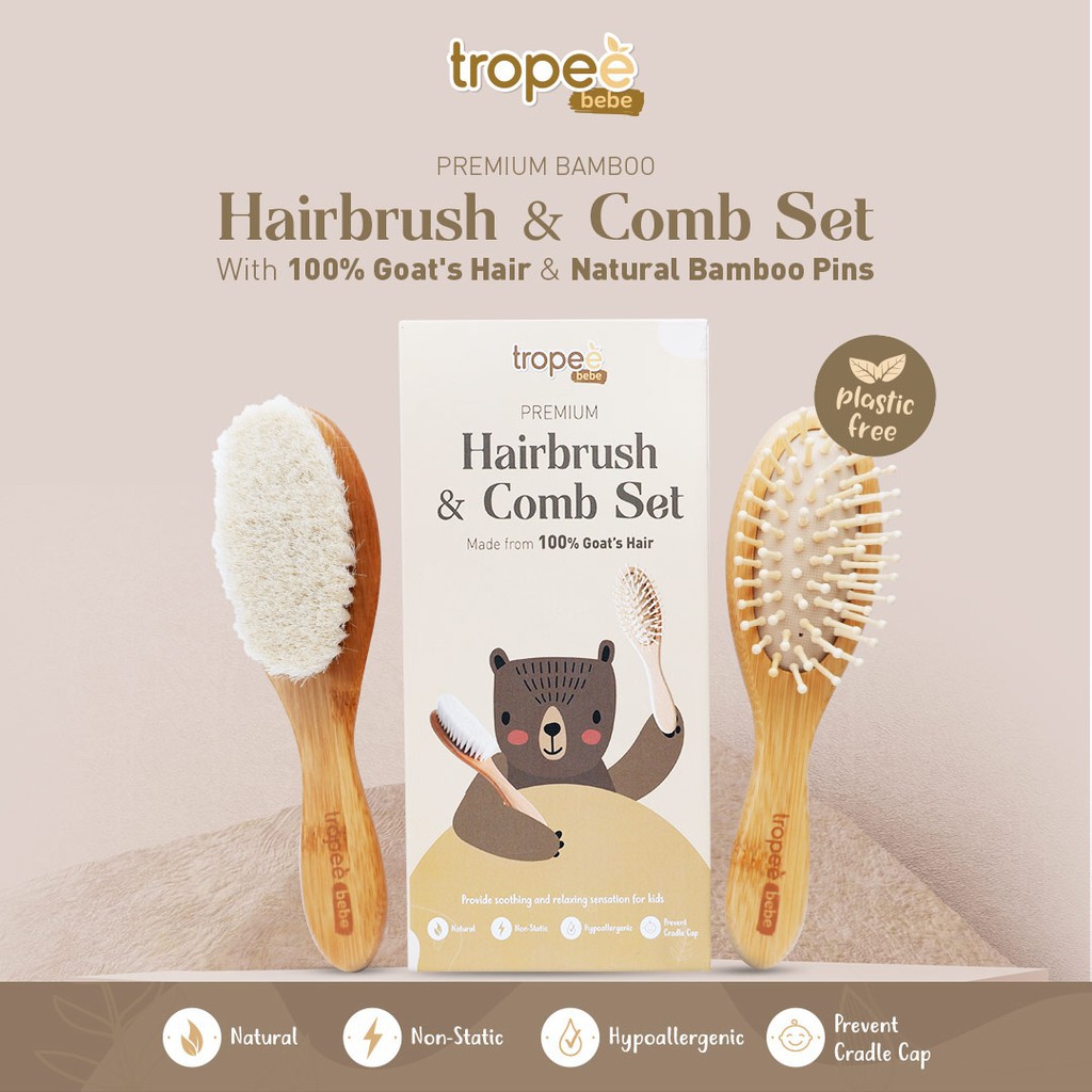 Jual TROPEE BEBE Bamboo Hairbrush & Comb Set / Sisir Bamboo With ...