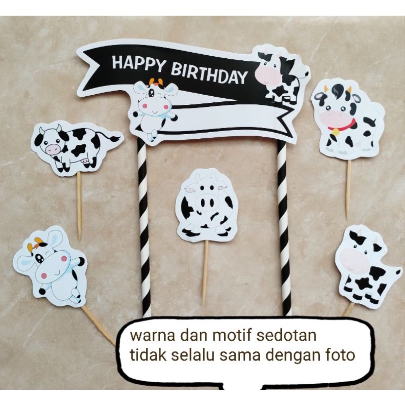 Jual satu set cake topper hiasan kue ulang tahun karakter SAPI COW ...
