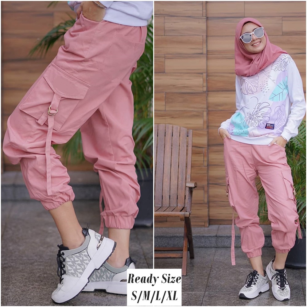Jual Celana Jogger Wanita Model Saku Cargo PDL Tali Celana Slim Fit Bahan Katun Premium Warna ...