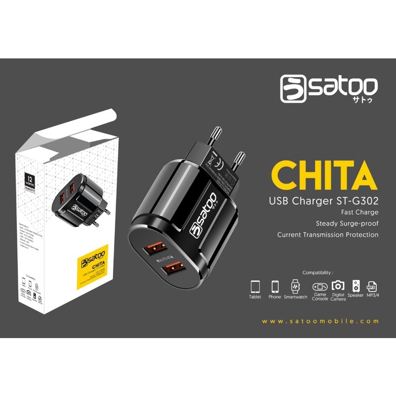 Jual Batok Charger SATOO CHITA 2USB Charger ST-G302 Adaptor Charger ...