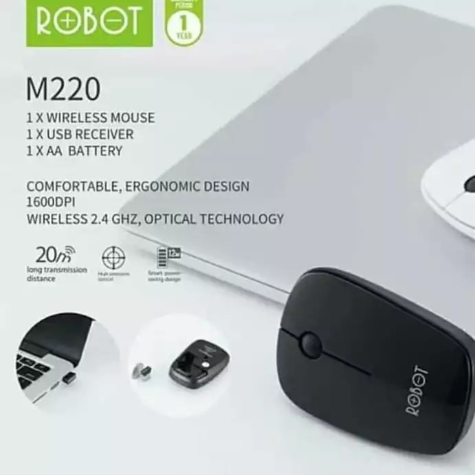 Jual Robot M220 2.4G Wireless Optical Black Mouse Cherry Scroll Wheel ...