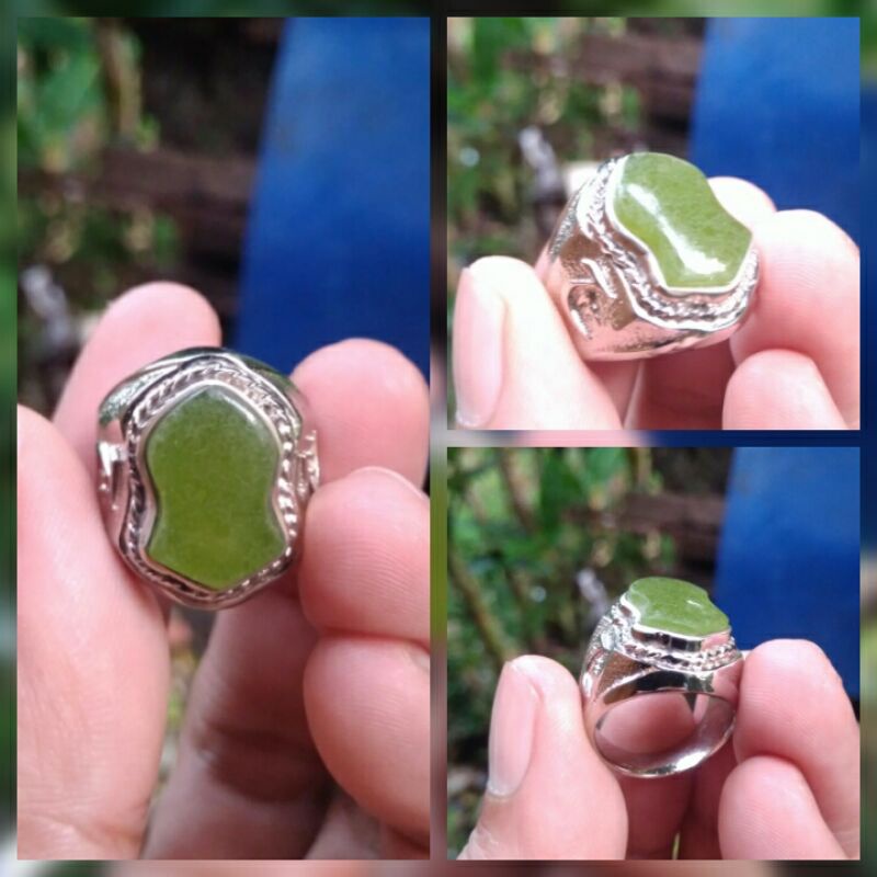 Jual cincin terompah batu akik giok hijau pucuk pisang | Shopee Indonesia
