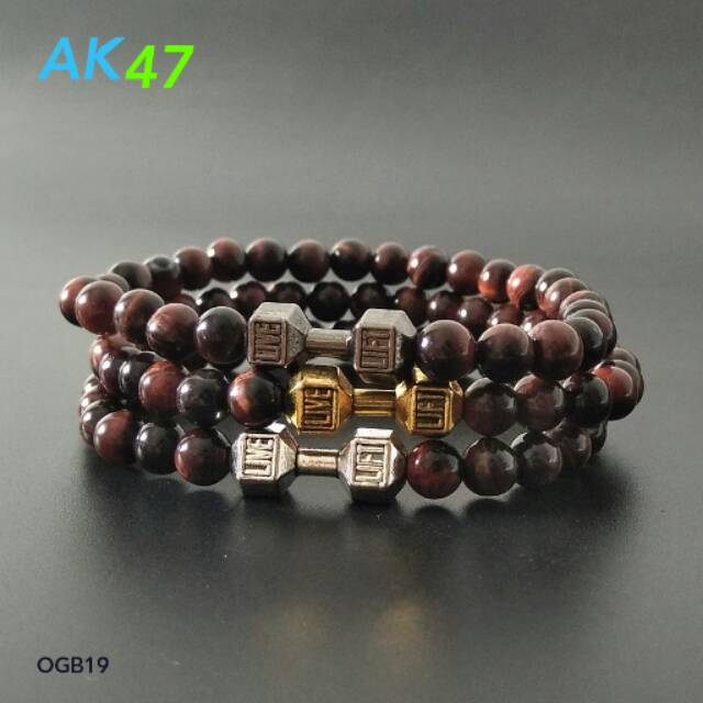 Jual Gelang Batu Barbell Natural Red Tiger Eye Dumbbell Gym 6mm ...