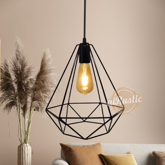 Jual PAKET KOMPLIT - Kap lampu gantung diamond rustic pendant light ...