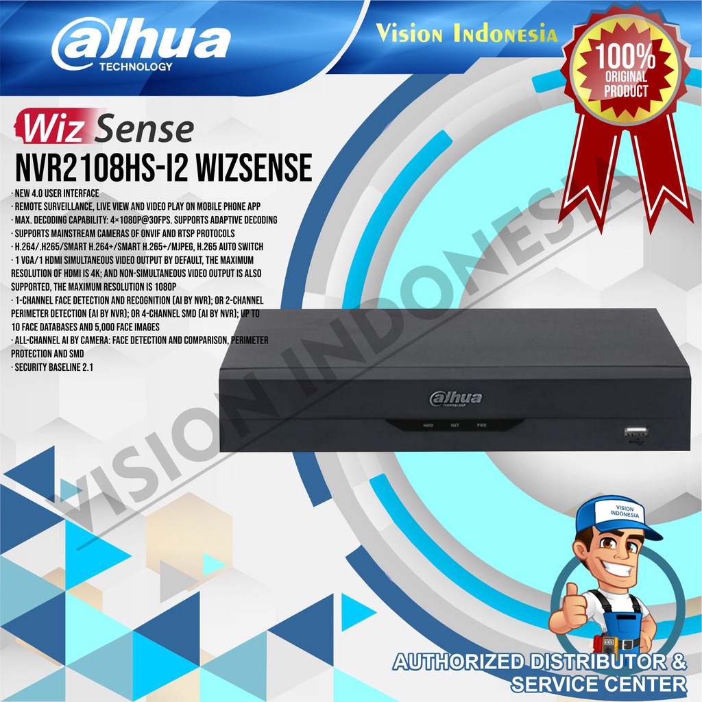 Jual NVR DAHUA 8CH NVR2108HS-I2 WizSense / Face Recognition + A1 Coding | Shopee Indonesia