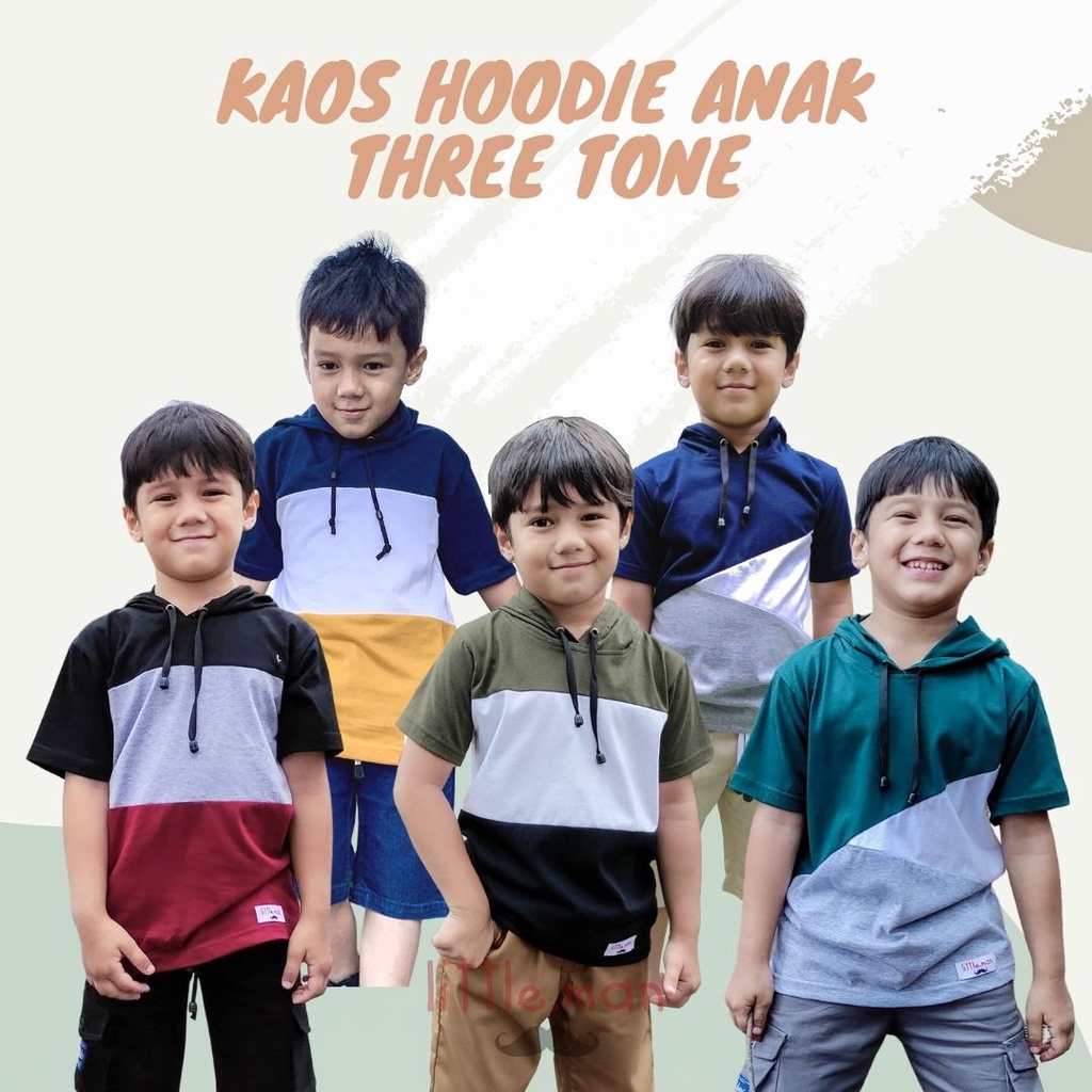 Jual Kaos Hoodie Kupluk Anak Motif 3 Three Tone 1-12 Tahun Bahan Katun ...