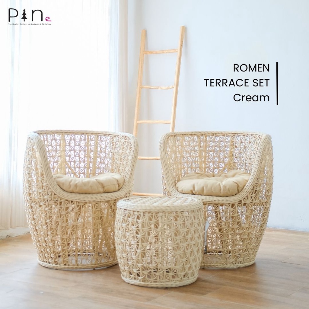 Jual Set Meja Kursi Teras Minimalis Pine Rotan Sintetis Warna Krem ...