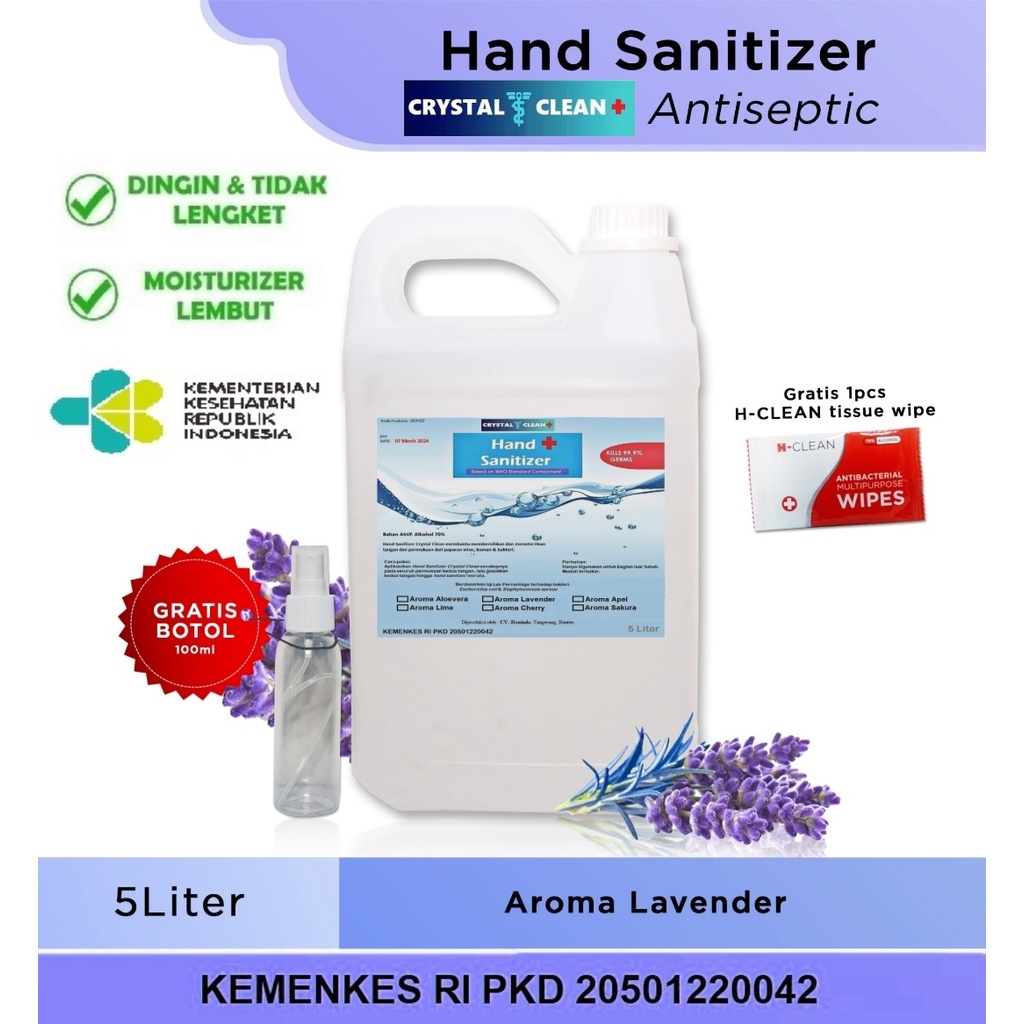 Jual HAND SANITIZER CAIR 5 LITER ANTISEPTIC 70% Crystal Clean BANYAK ...