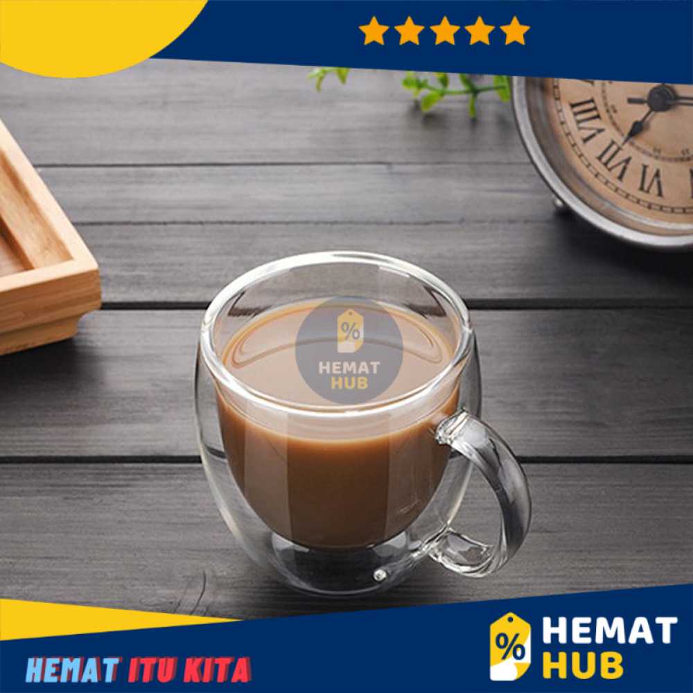 Jual Gelas Double Wall Insulated Layer Kaca Tahan Anti Panas Cangkir Mug Cup Kopi Susu Espresso ...