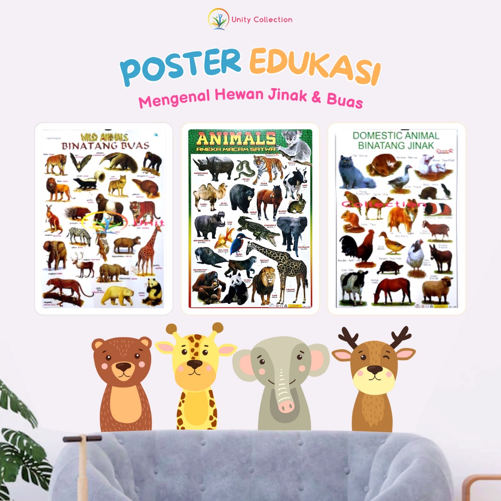Jual Poster Dinding Edukasi Anak Belajar Gambar Binatang Jinak dan ...