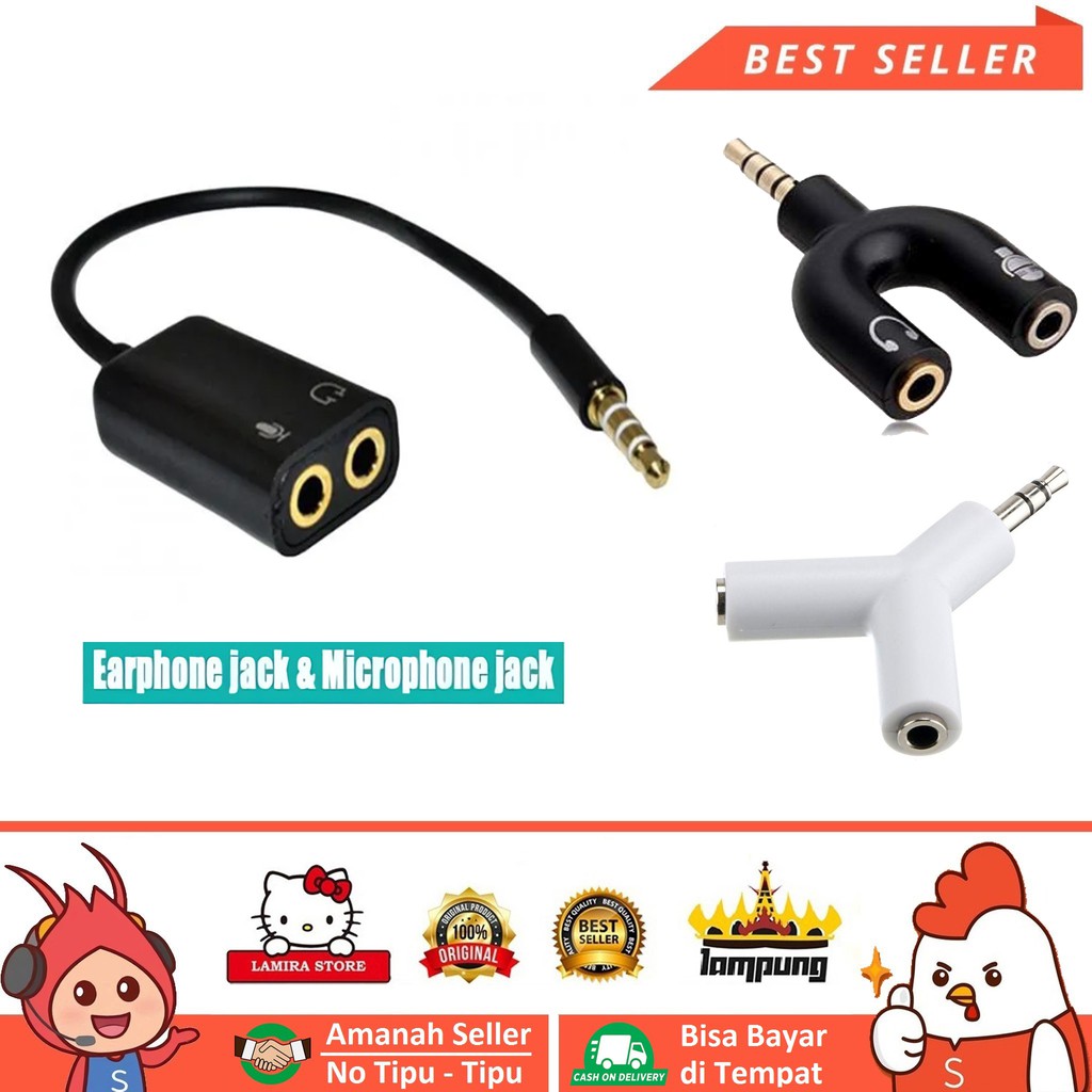 Jual KABEL SPLITTER MIC DAN AUDIO / CABLE SPLITTER AUDIO MIC 3.5MM 2IN1 ...