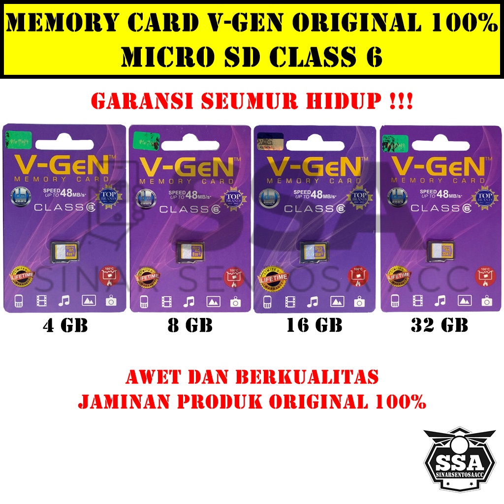 Jual Micro SD V-GEN 4GB 8GB 16GB 32GB VGEN Class 6 Memory Card Original ...