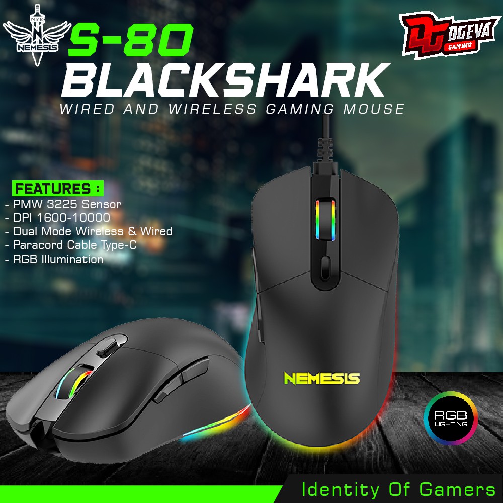 Jual NYK S-80 Blackshark Wireless RGB Gaming Mouse | Shopee Indonesia