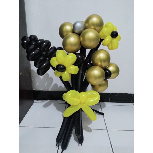 Jual Buket flower balon bunga wisuda graduation gold hitam | Shopee ...