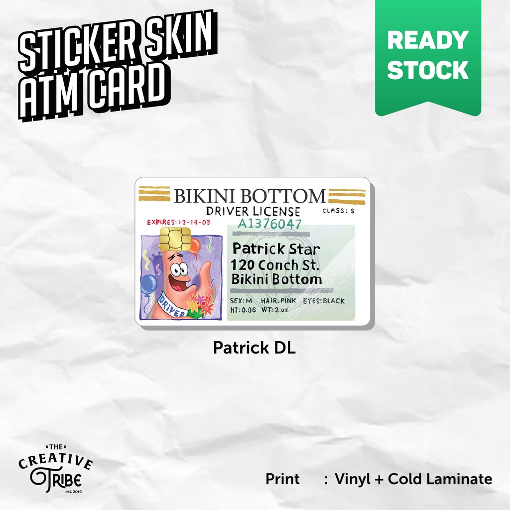 Jual Sticker Skin Card Patrick Driver License for ATM / Etoll / RFID ...