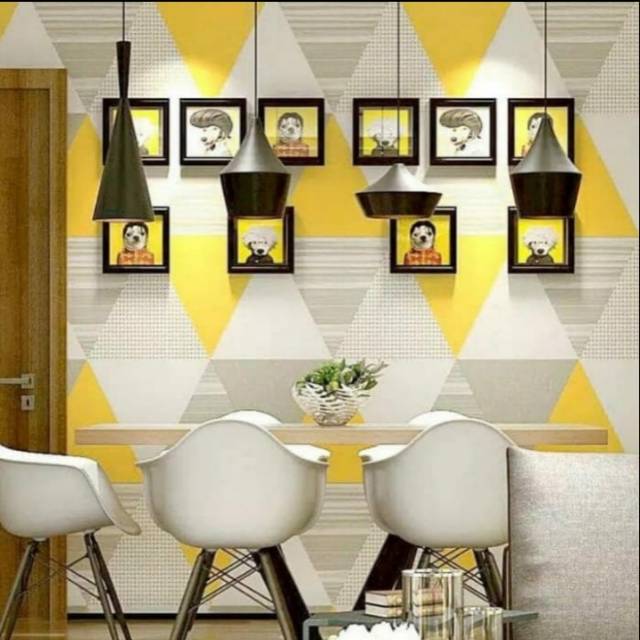 Jual wallpaper dinding motif segitiga kuning triangle | Shopee Indonesia