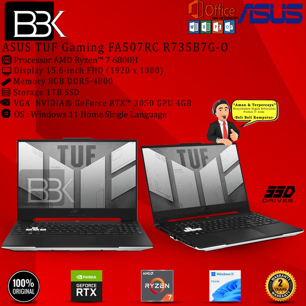 Jual ASUS TUF Gaming FA507RC R735B7G-O R7-6800H 8GB 1TB SSD RTX 3050 ...