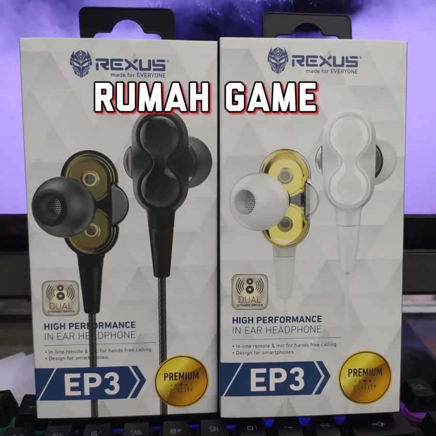 Jual Rexus EP3 / EP-3 Dual Driver Gaming Earphone - Hitam Putih ...