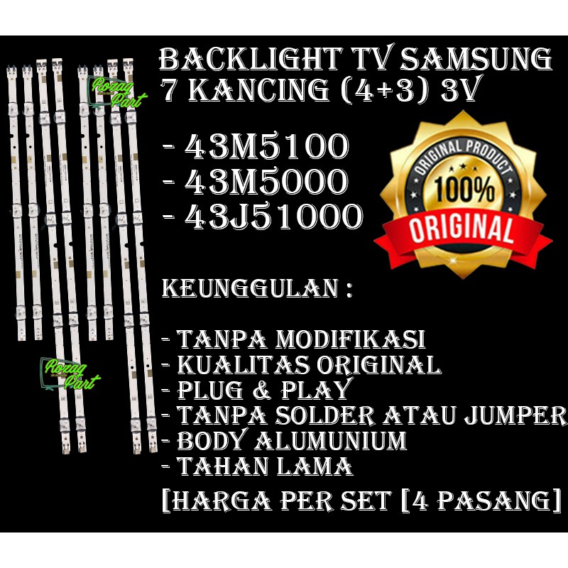 Jual Lampu Backlight SAMSUNG 43 inc inchi Type UA 43M5000 7 Led 3 Volt | Shopee Indonesia
