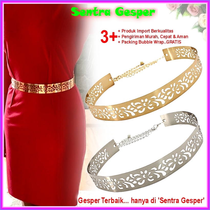 Jual Belt Gesper Ikat Pinggang Sabuk Plat Wanita Rantai Fashion Korea Cewek Obi Ring Emas GOLD ...