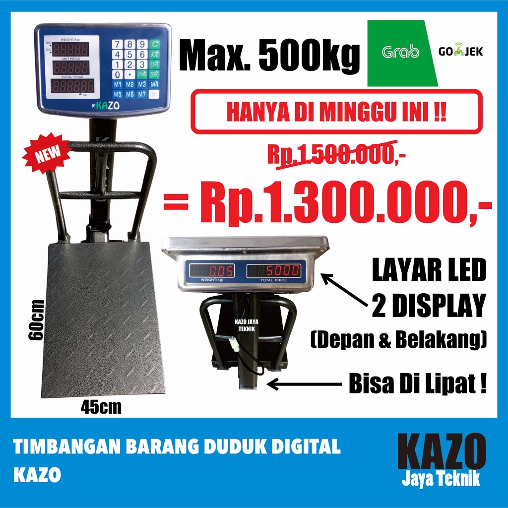 Jual [TERLARIS] Timbangan Duduk Digital 500kg / Timbangan Barang / Timbangan Lantai 500 KG ...