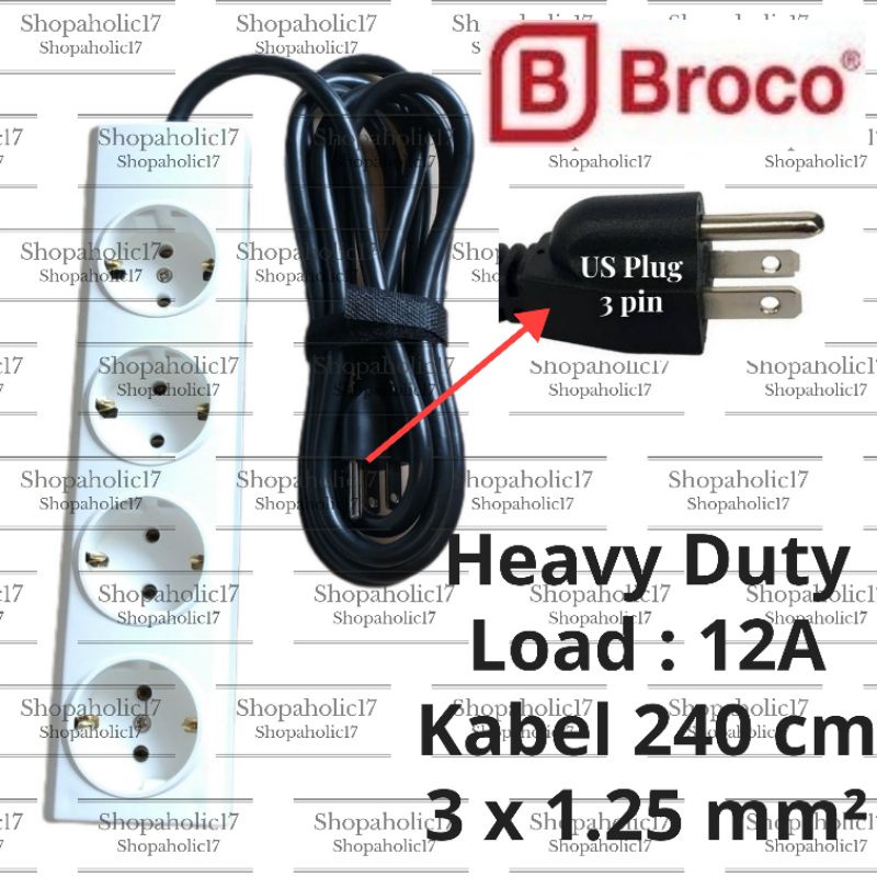 Jual BROCO Stop Kontak Travel Rakitan US plug 3 pins to EU Plug with ...