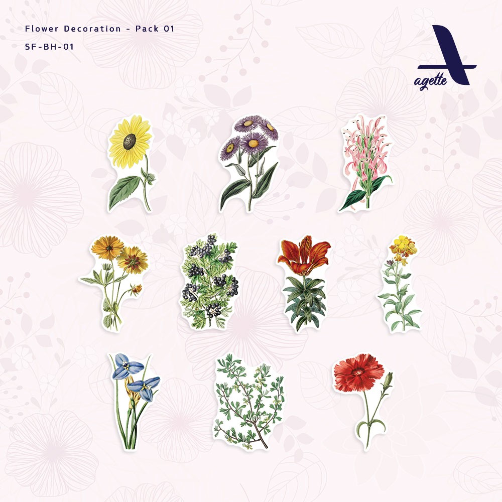 Jual 10 PCS - Stiker Bunga Hiasan - 01 - Laminasi - Waterproof Sticker ...