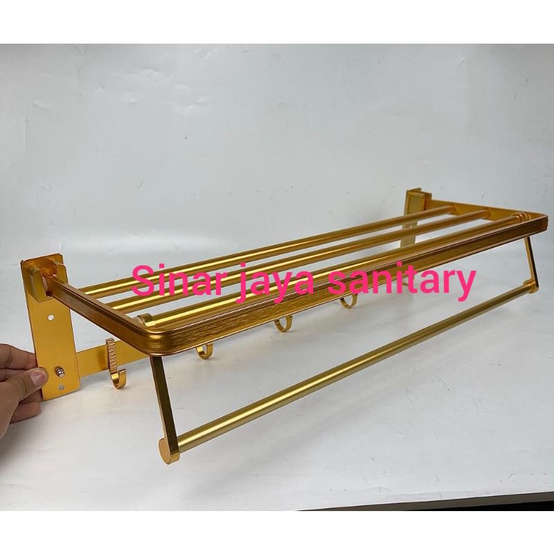 Jual Rak handuk lipat full Gold aluminium / Gantungan handuk lipat Gold ...