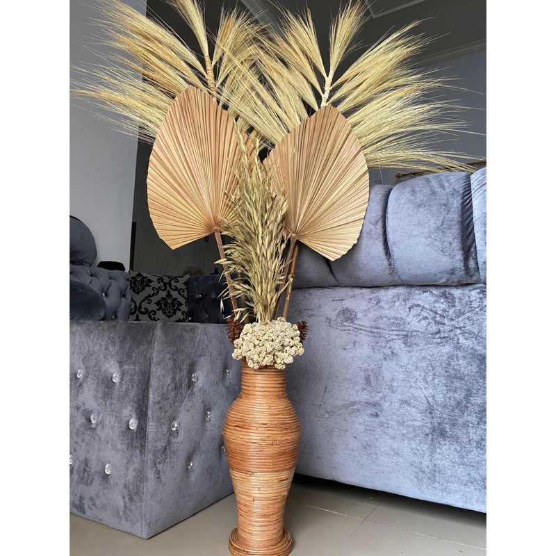 Jual Paket Dekorasi Rustic & Pot Tingii 40cm Daun Palem Kering Dried ...
