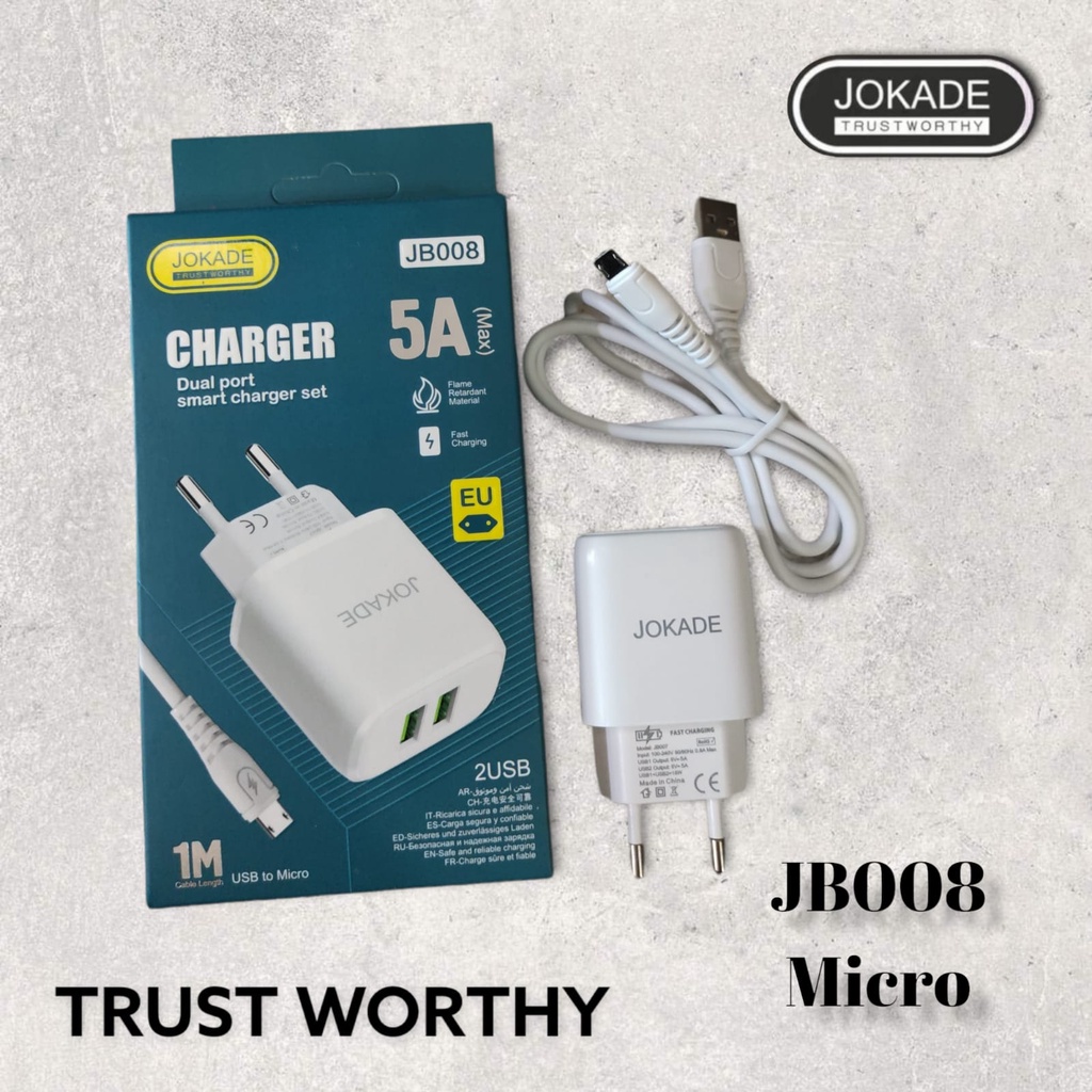 Jual JOKADE JB008 Charger MICRO USB Dual Port Smart Charger Set FAST ...
