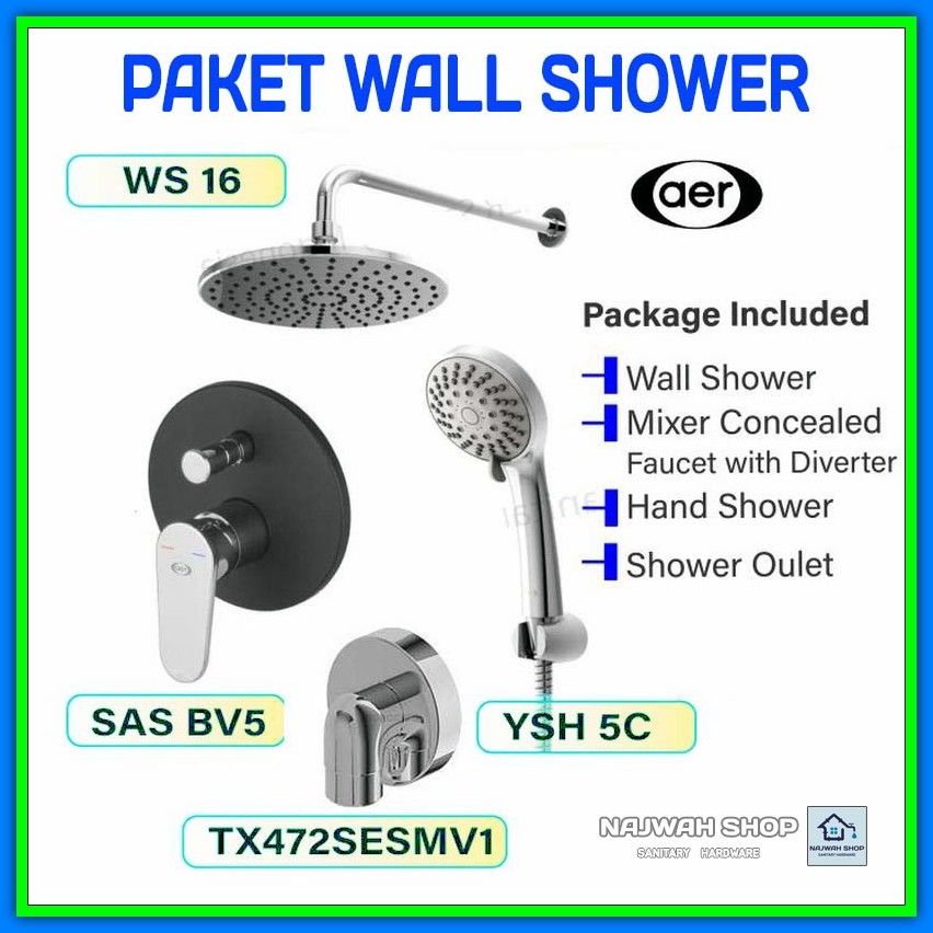Jual Shower Set Kran Tanam AER SAS BV5 Wall & Hand Shower WS 16 & YSH 5C Paket Shower Panas ...