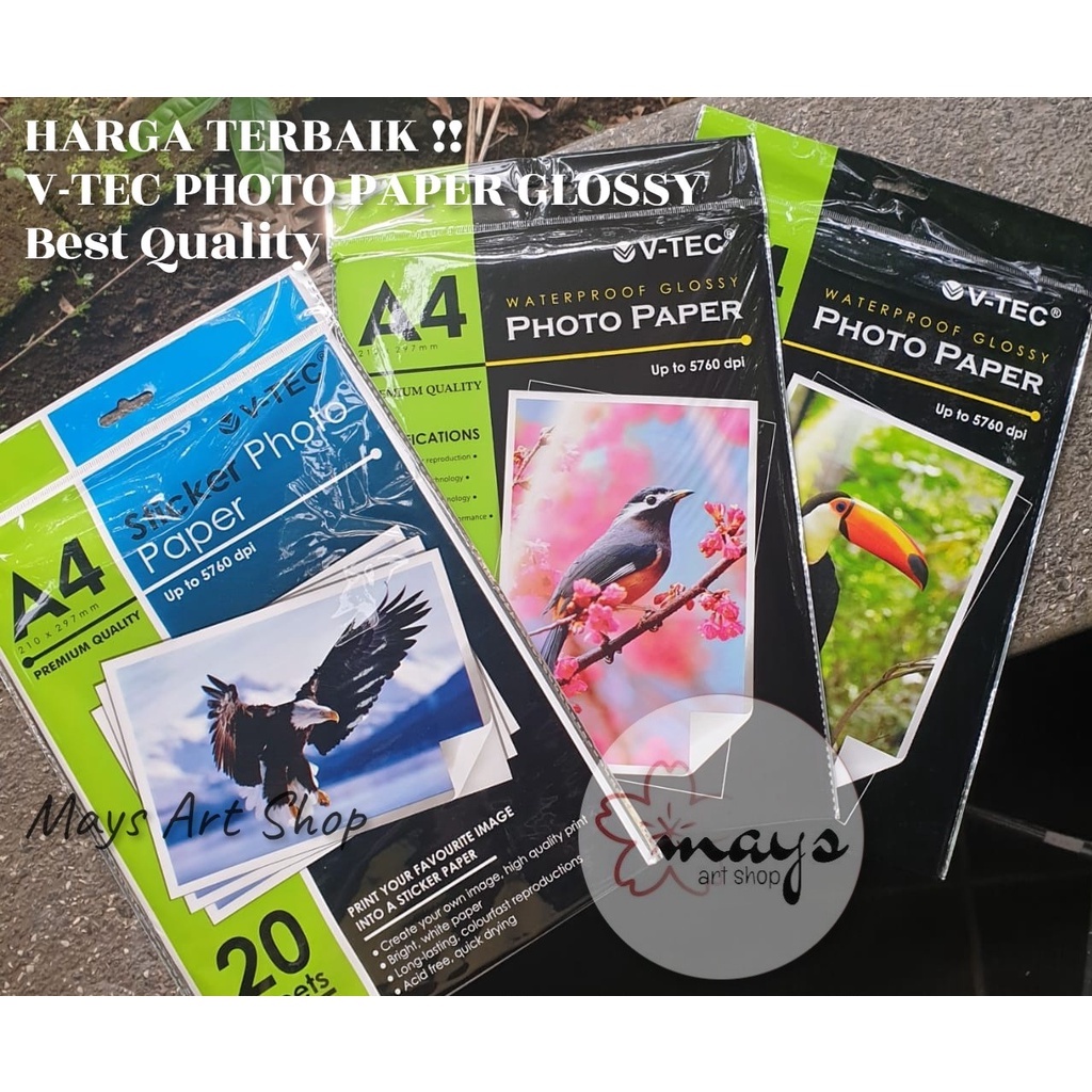 Jual Photo Paper V-Tec A4 / Kertas Foto Vtec Glossy Waterproof 210 ...