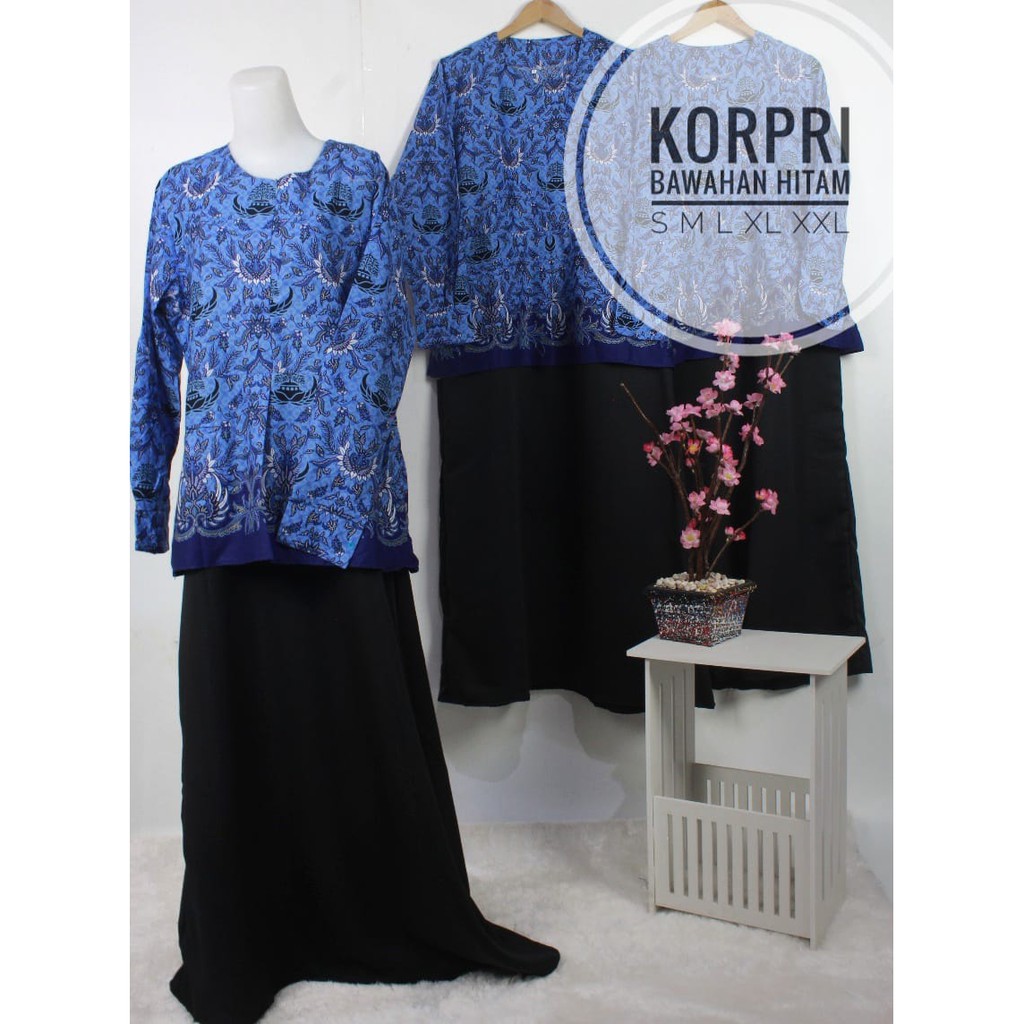 Jual Gamis korpri baju kerja batik pns pdh asn biru wolfis | Shopee ...