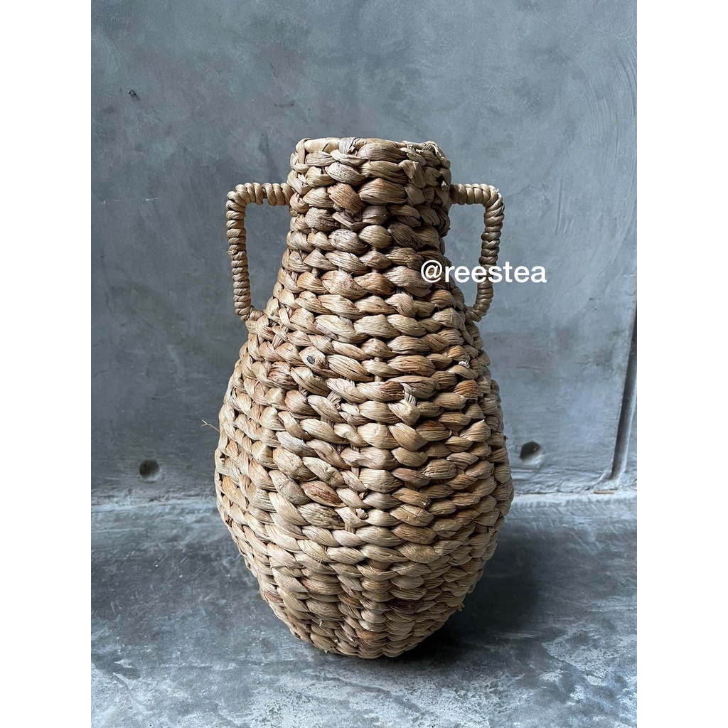 Jual Pot Enceng Gondok Rangka besi + Olive tangkai/ Artificial plant/ Cover pot/ Keranjang anyam ...