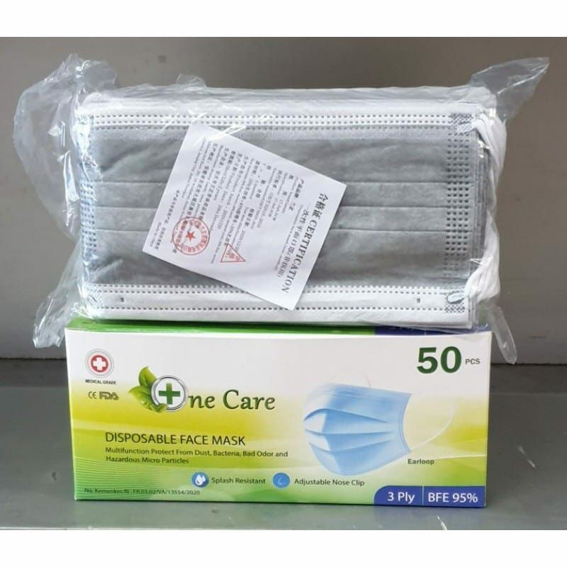 Jual MASKER ABU-ABU / GREY ONECARE EARLOOP & HEADLOOP HIJAB 3 PLY ...