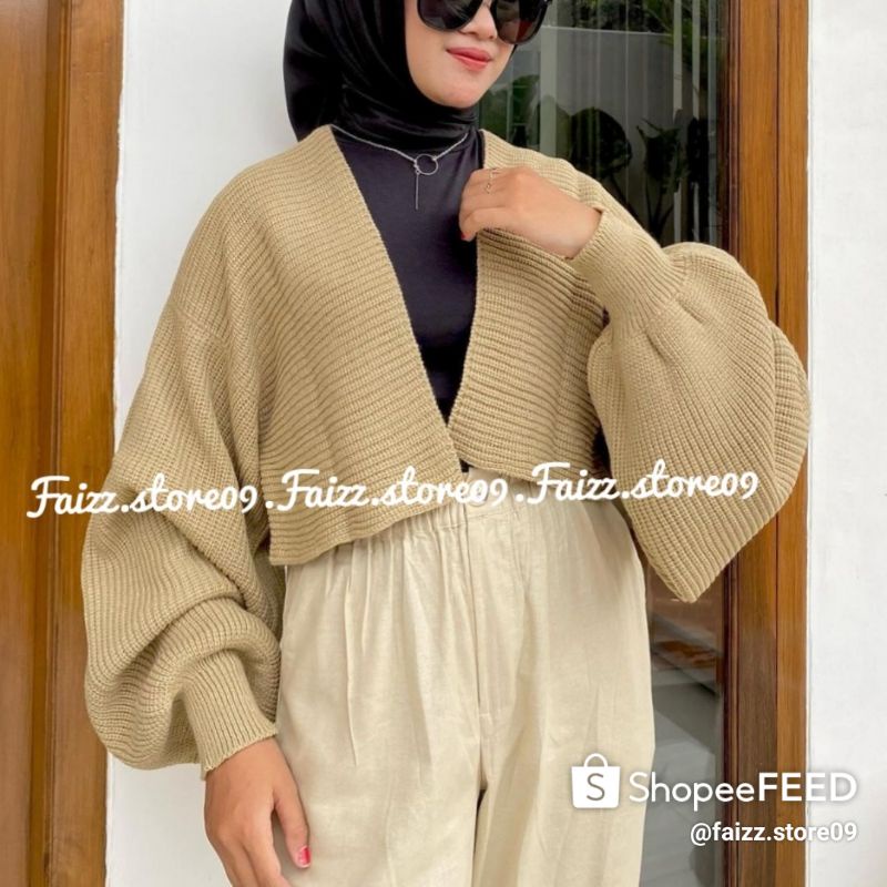 Jual OVERSIZE CROP Tangan Balon Cardigan Rajut wanita/Outer Knit Tangan balon PREMIUM/CROP CARDI ...
