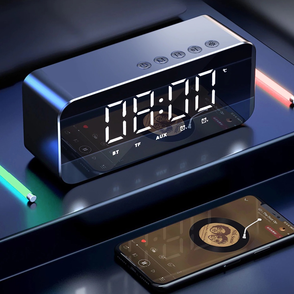 Jual Jam Alarm Weker Portable Clock with Bluetooth Speaker TF AUX Radio ...