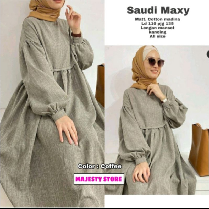Jual Gamis lengan balon kekinian Saudi Maxy Best Seller ori majesty | Shopee Indonesia