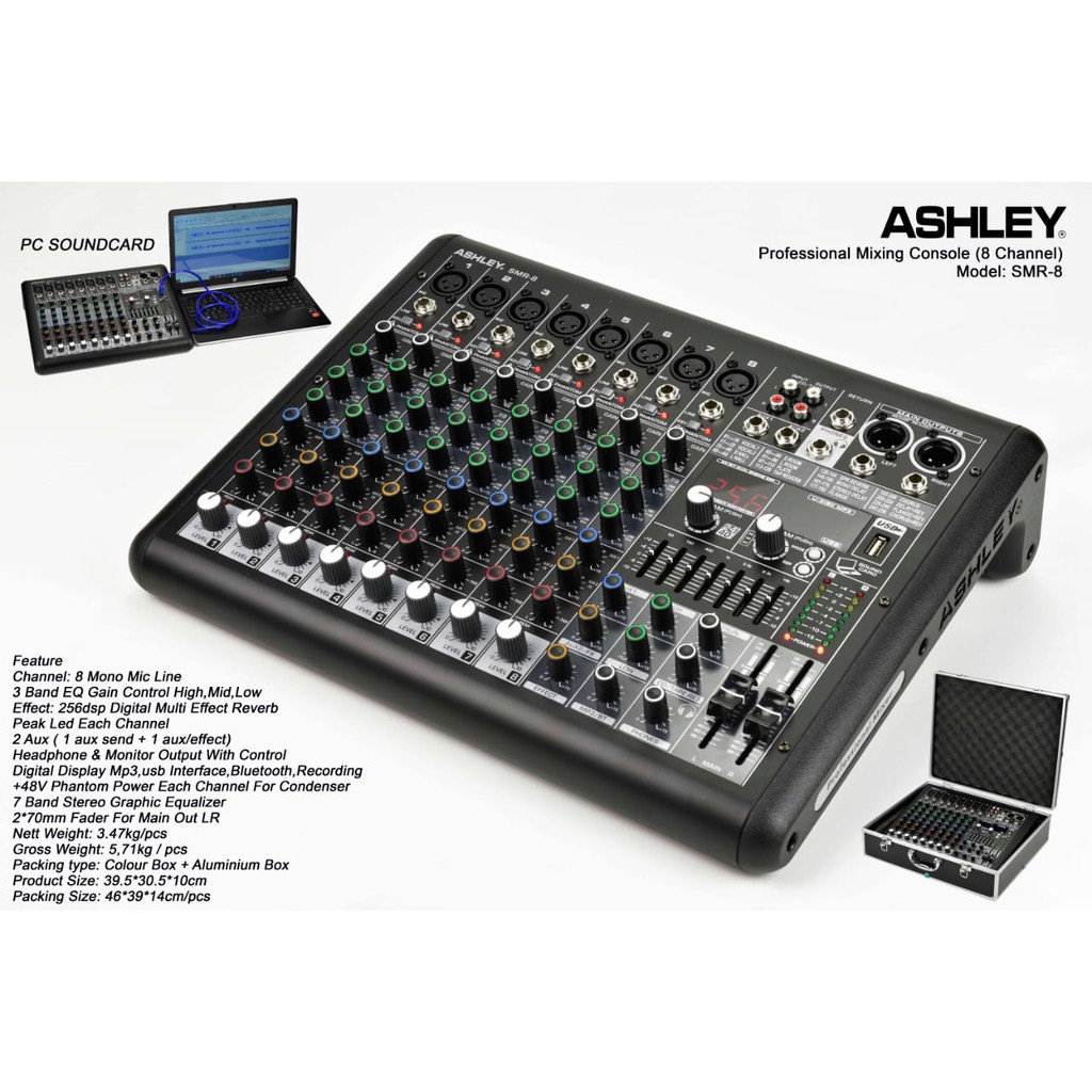 Jual Mixer Ashley New SMR-8 SMR 8 Channel Bluetooth Pc Soundcard Usb ...
