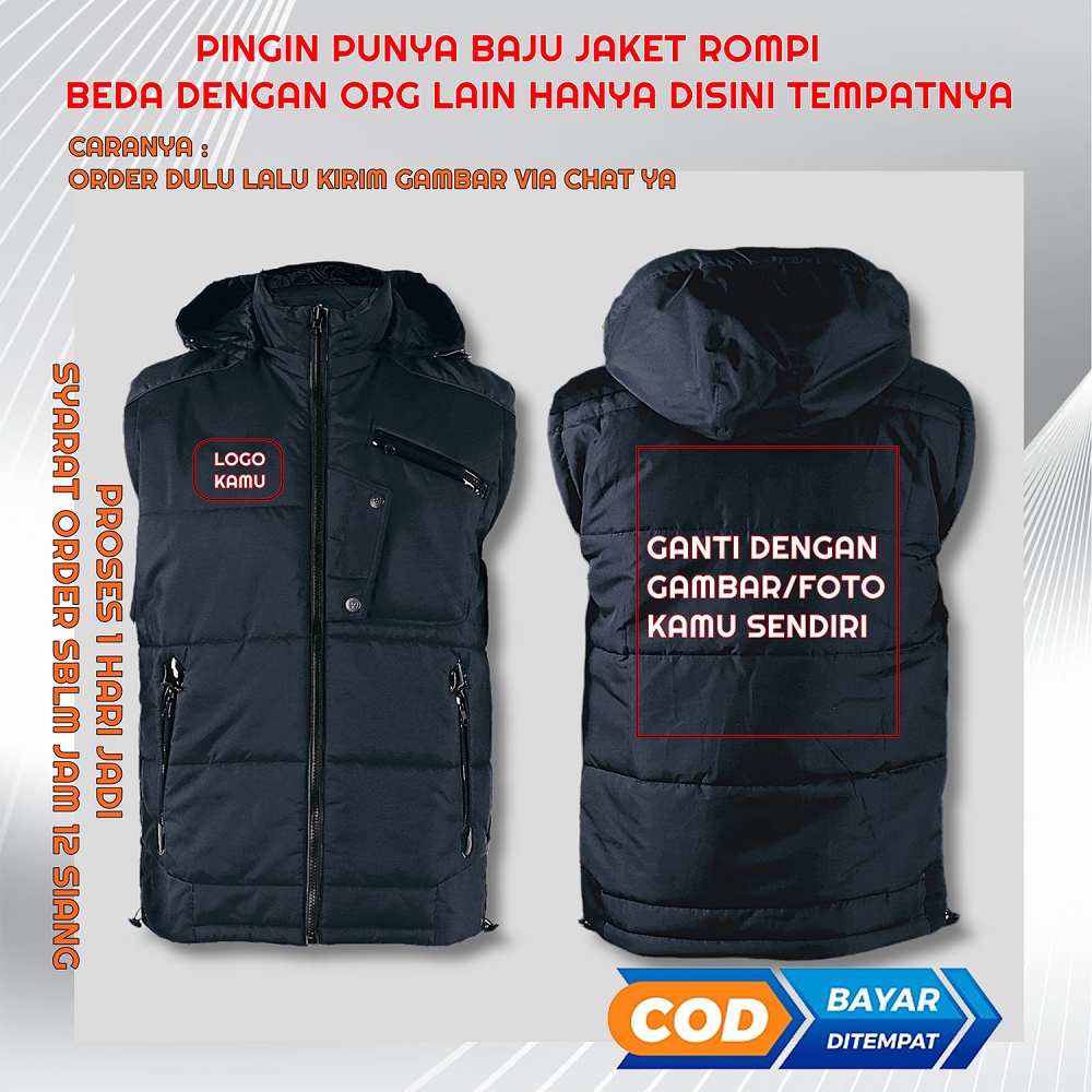 Jual Rompi Custom Logo Satuan Vest Pria Rompi Proyek Rompi Bikers ...
