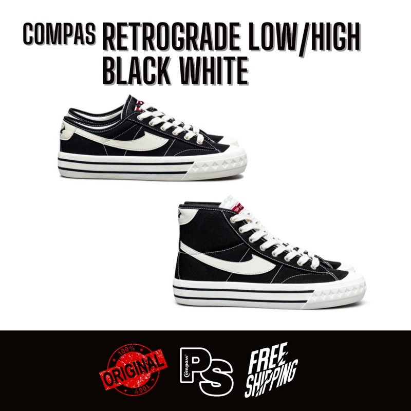 Jual Sepatu Compass Retrograde Low/High Black White | Shopee Indonesia