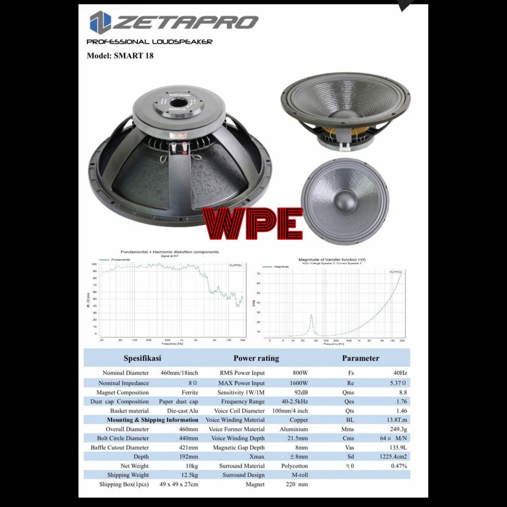Jual speaker komponen zetapro smart18 smart 18 original coil 4inch ...