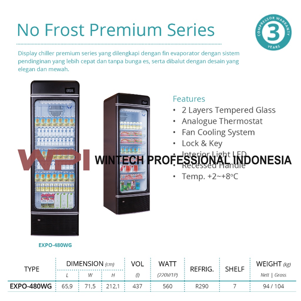 Jual Gea EXPO-480WG Showcase 1 Pintu - Display Cooler - Lemari Kaca ...