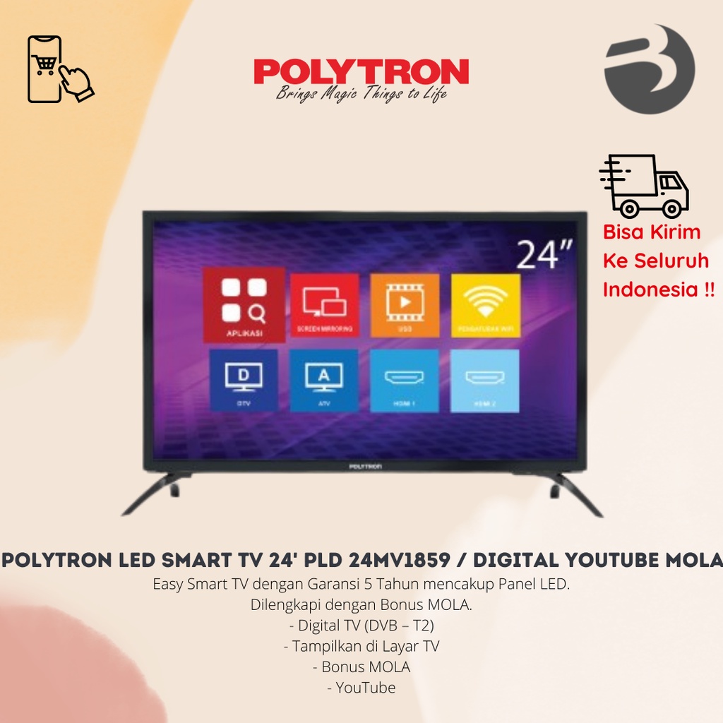 Jual Polytron LED Smart TV 24 Inch PLD 24MV1859 / Digital Youtube Mola ...