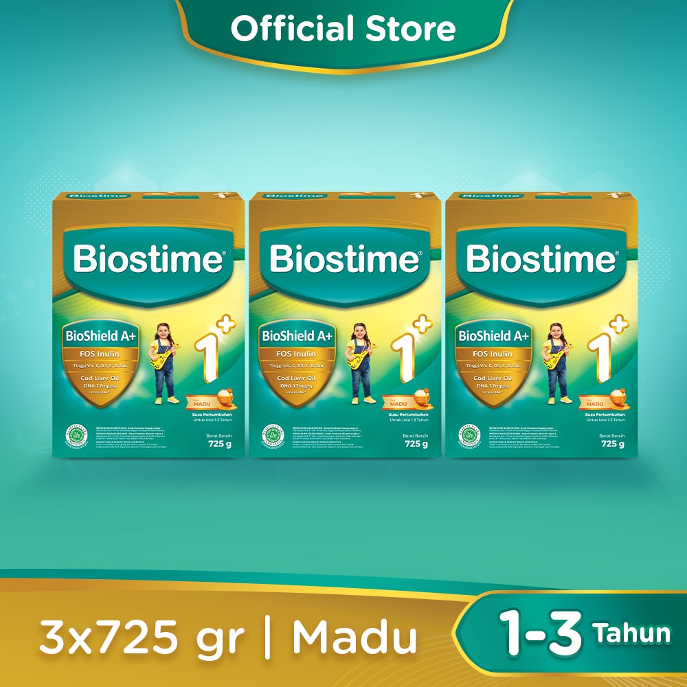 Jual Biostime 1+ Madu 725gr Susu Pertumbuhan Anak 1-3 tahun - 3 Box ...