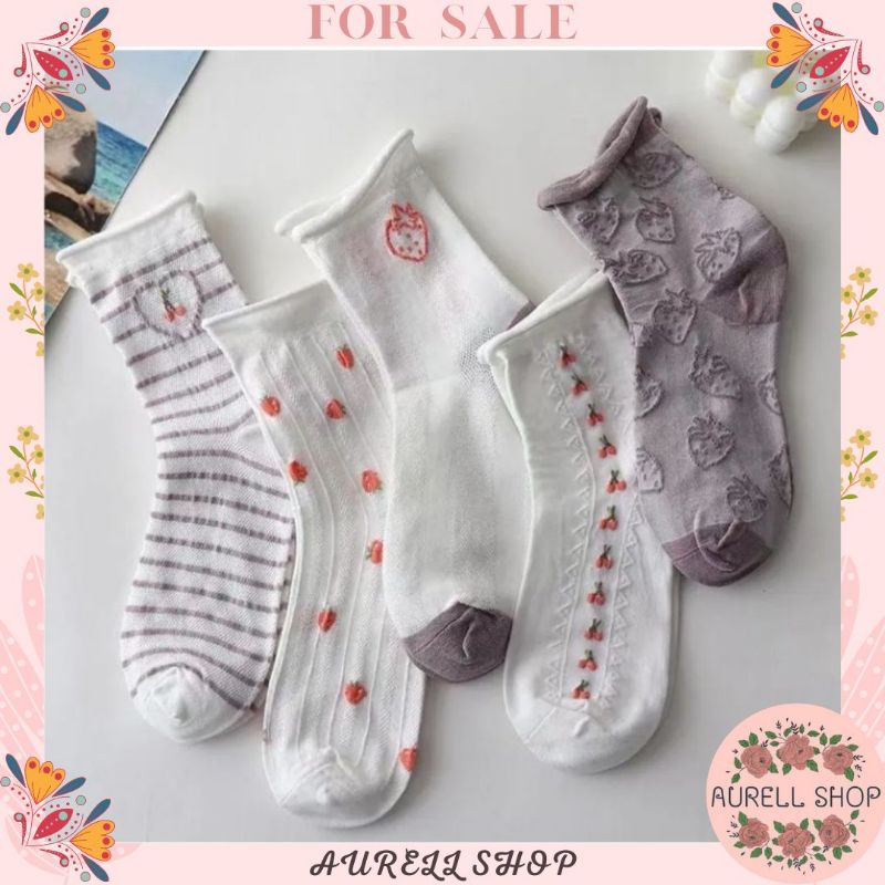 Jual [COD] KAOS KAKI WANITA UNGU STRAWBERRY SEMATA KAKI KAUS KAKI ...