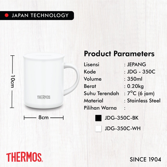 Jual THERMOS VACUUM INSULATED MUG - WHITE 350ML (JDG-350C-WH) | Shopee Indonesia